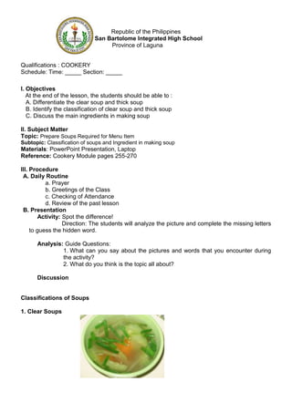 Semi detailed lesson plan in Tle cookery | DOCX