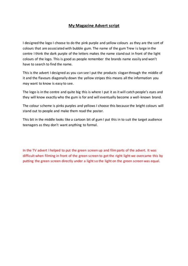 My magazine advert script | DOCX
