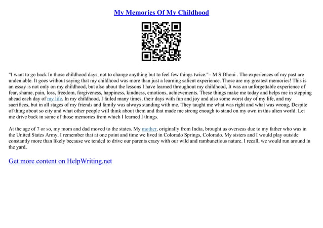 My Memories Of My Childhood | PPT