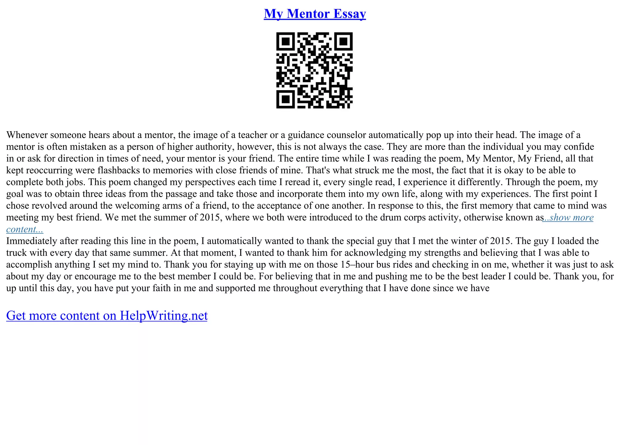 My Mentor Essay | PDF