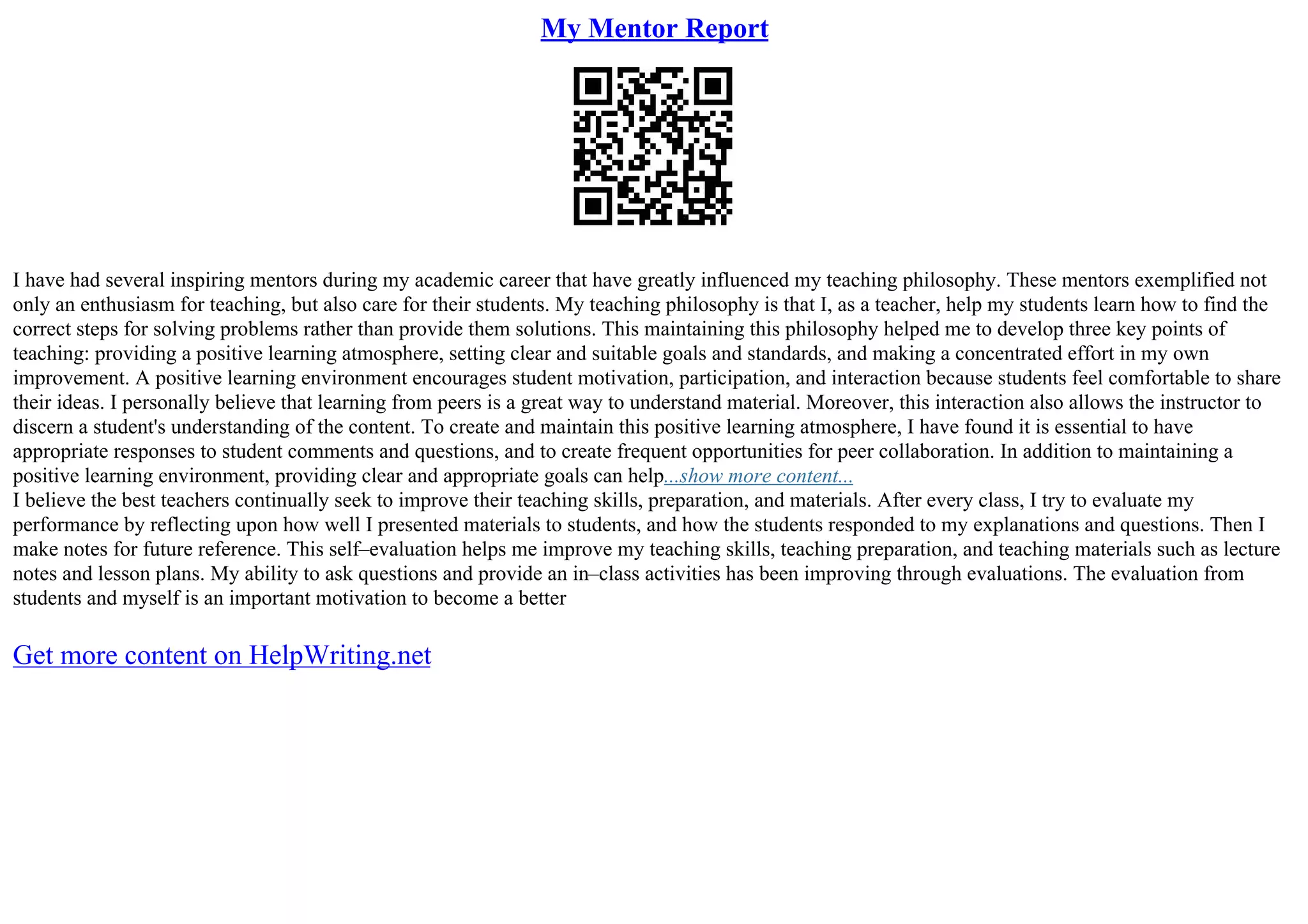 My Mentor Essay | PDF