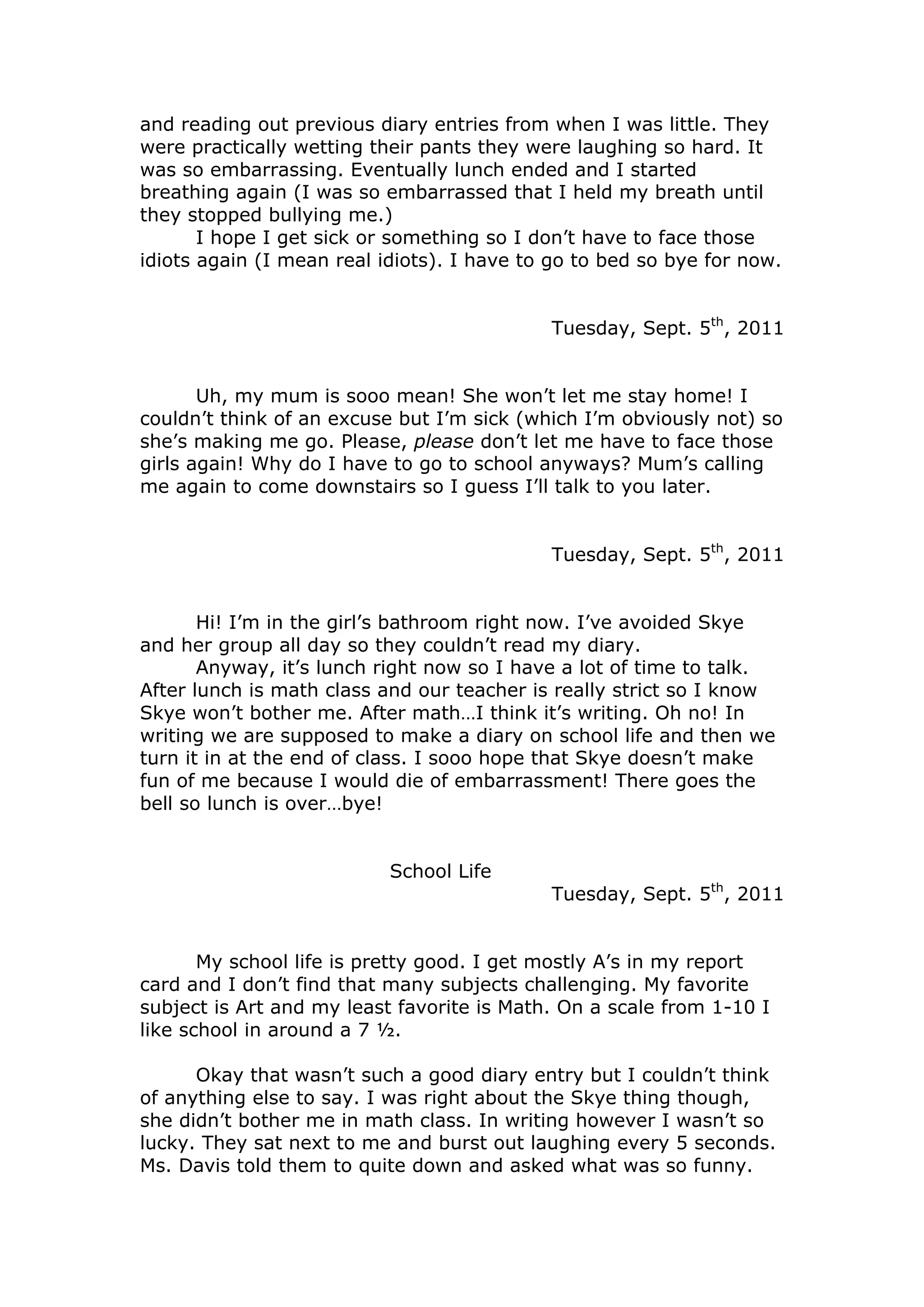 My middle school diary | PDF