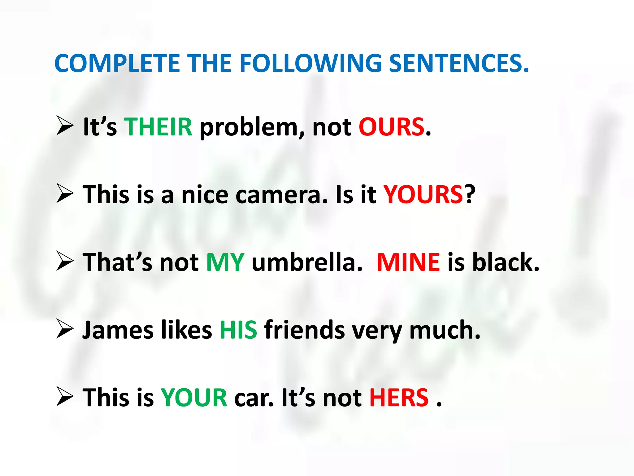 MY, YOUR... vs. MINE, YOURS... | PPTX