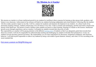 My Mission As A Teacher | PDF
