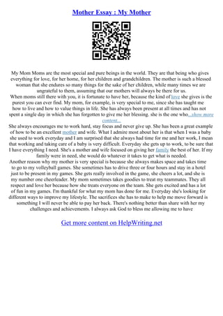 My Mom Essay | PDF