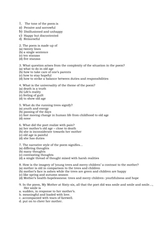 My Mother at 66 Worksheet.pdf wala hai i | PDF