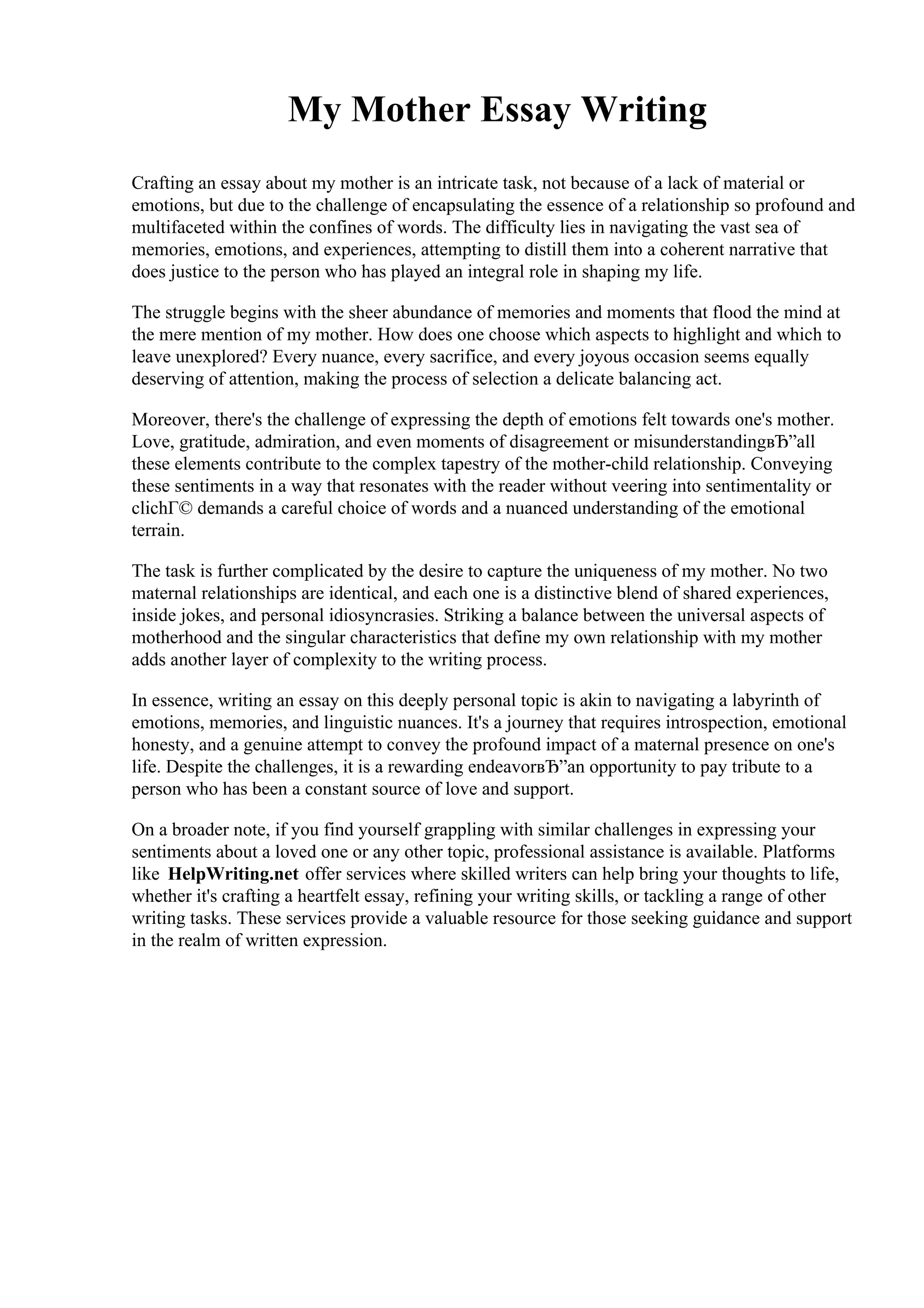 My Mother Essay Writing. Bryn Athyn College | PDF