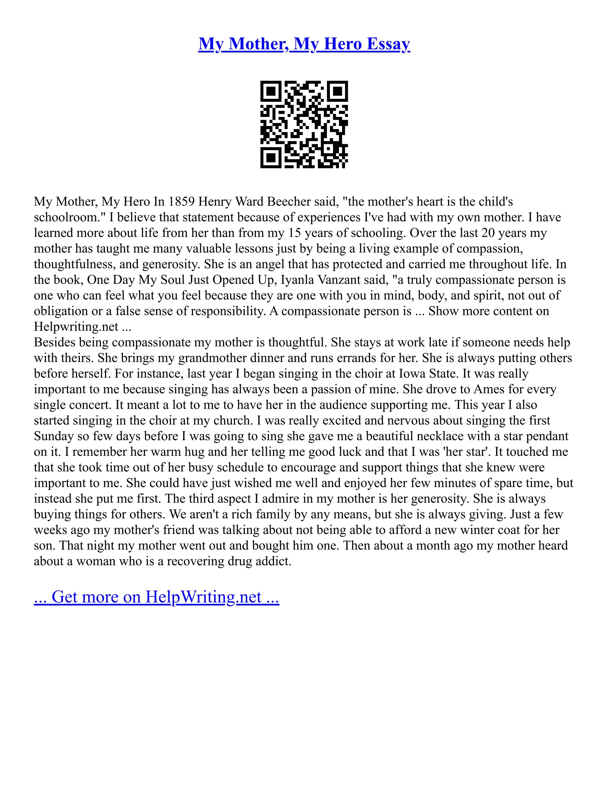 My Mother, My Hero Essay | PDF