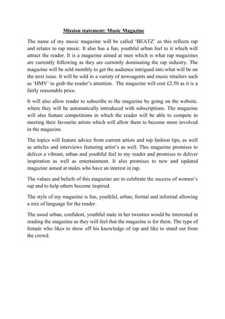 My music magazine mission statement | DOCX | Hip Hop Music | Music