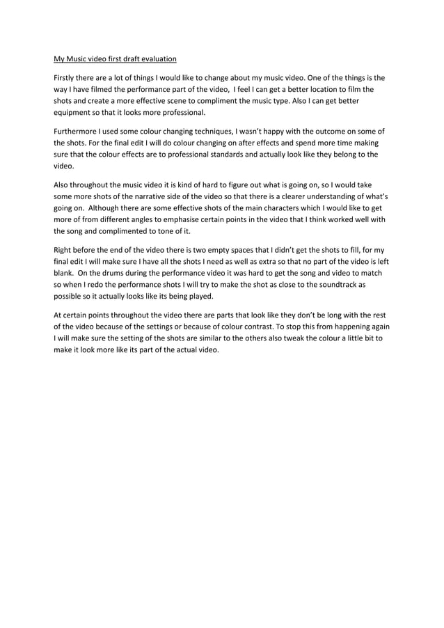 My music video first draft evaluation | DOCX