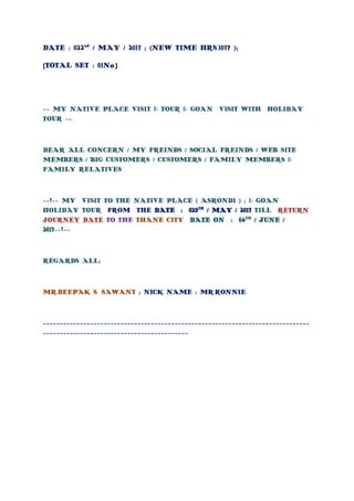 ~~ My native place visit & tour & goan visit with holiday tour ~~ | PDF