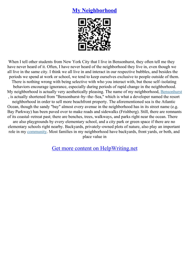 My Neighborhood Essay | PDF