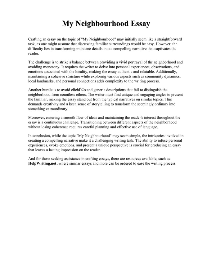 My Neighbourhood Essay. Baptist Health System School of Health ...
