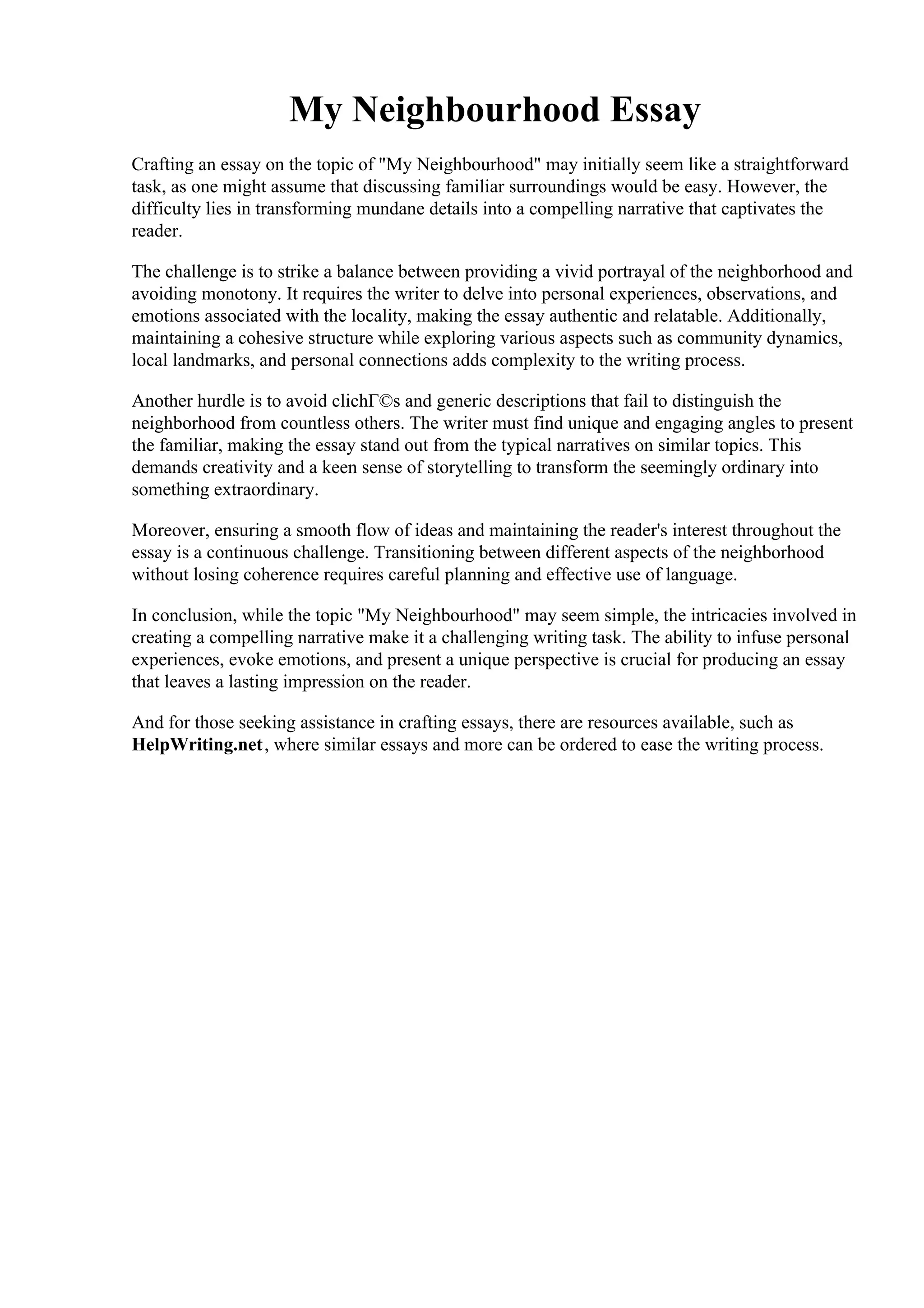 My Neighbourhood Essay | PDF