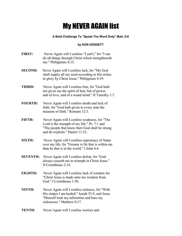 My never again list by don gossett | DOCX | Christianity | Religion ...