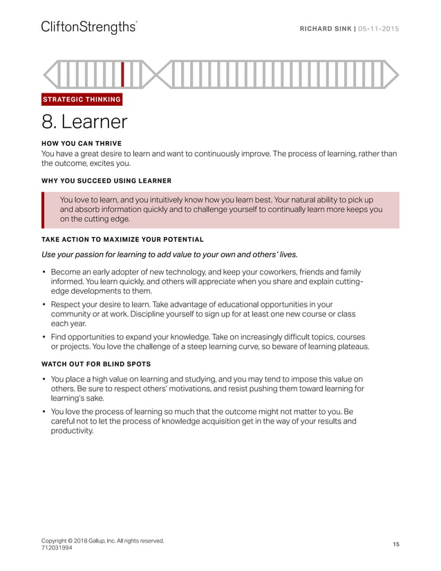 My New Clifton StrengthsFinder 34 report | PDF