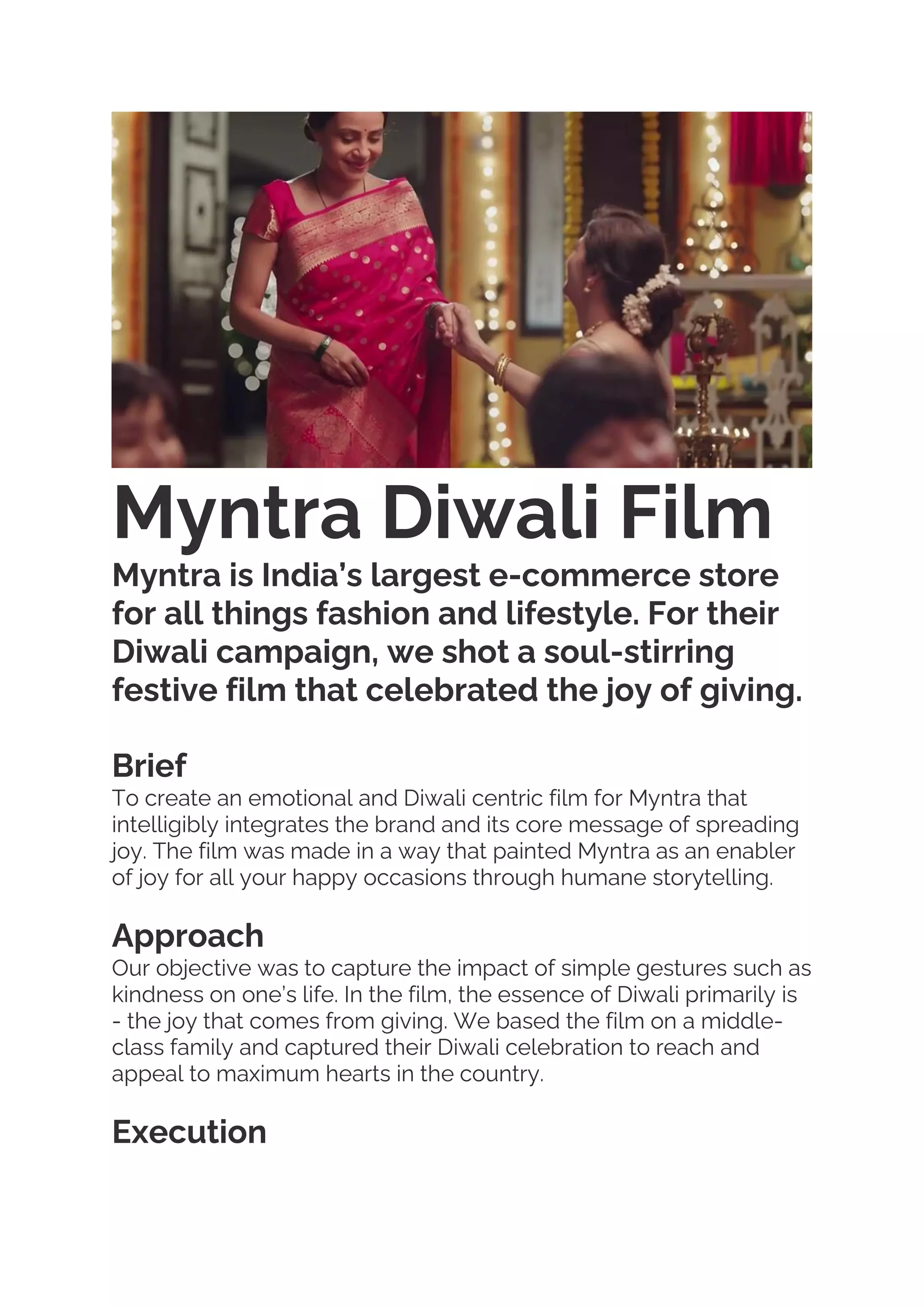 Myntra Diwali Ad Campaign Case Study | Purpose Studios | PDF