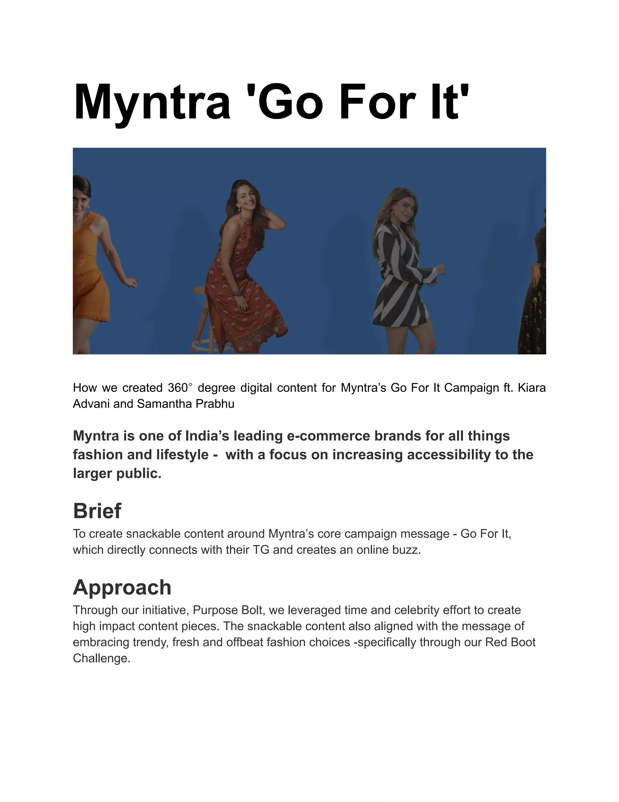 Myntra 'Go For It' Case Study | Purpose Studios | PDF | Business | Business and Finance