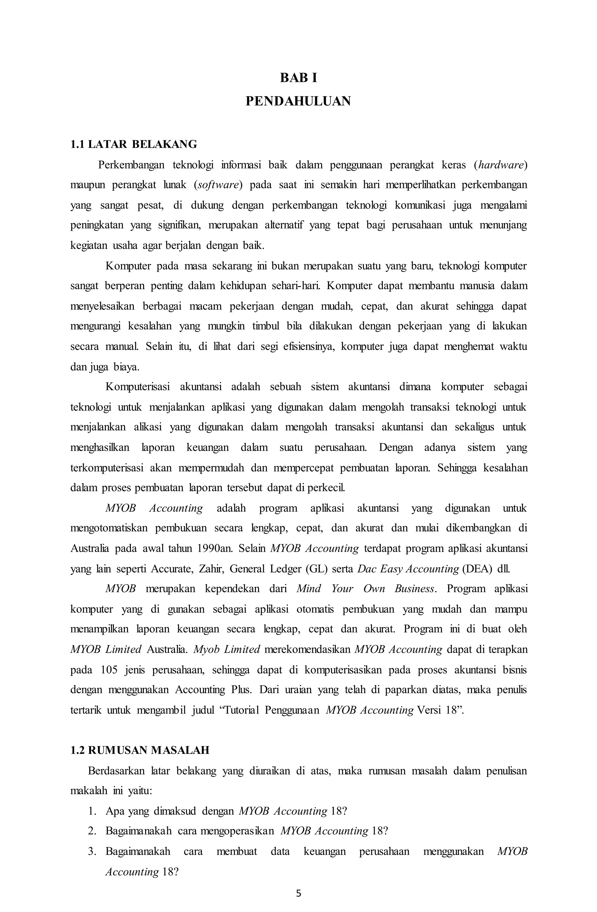 MAKALAH Tutorial Penggunaan MYOB Accounting 18 | DOCX
