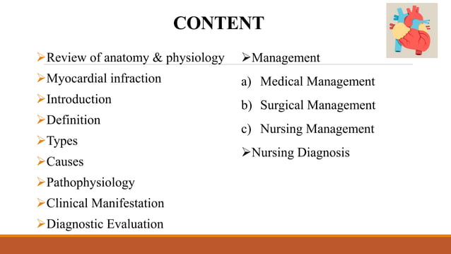 Nursing management of cardiovascular disorder. Myocardial infraction | PPT