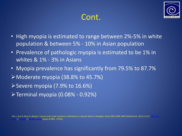 Myopia classification ,prevalence , pathological myopia & its control ...