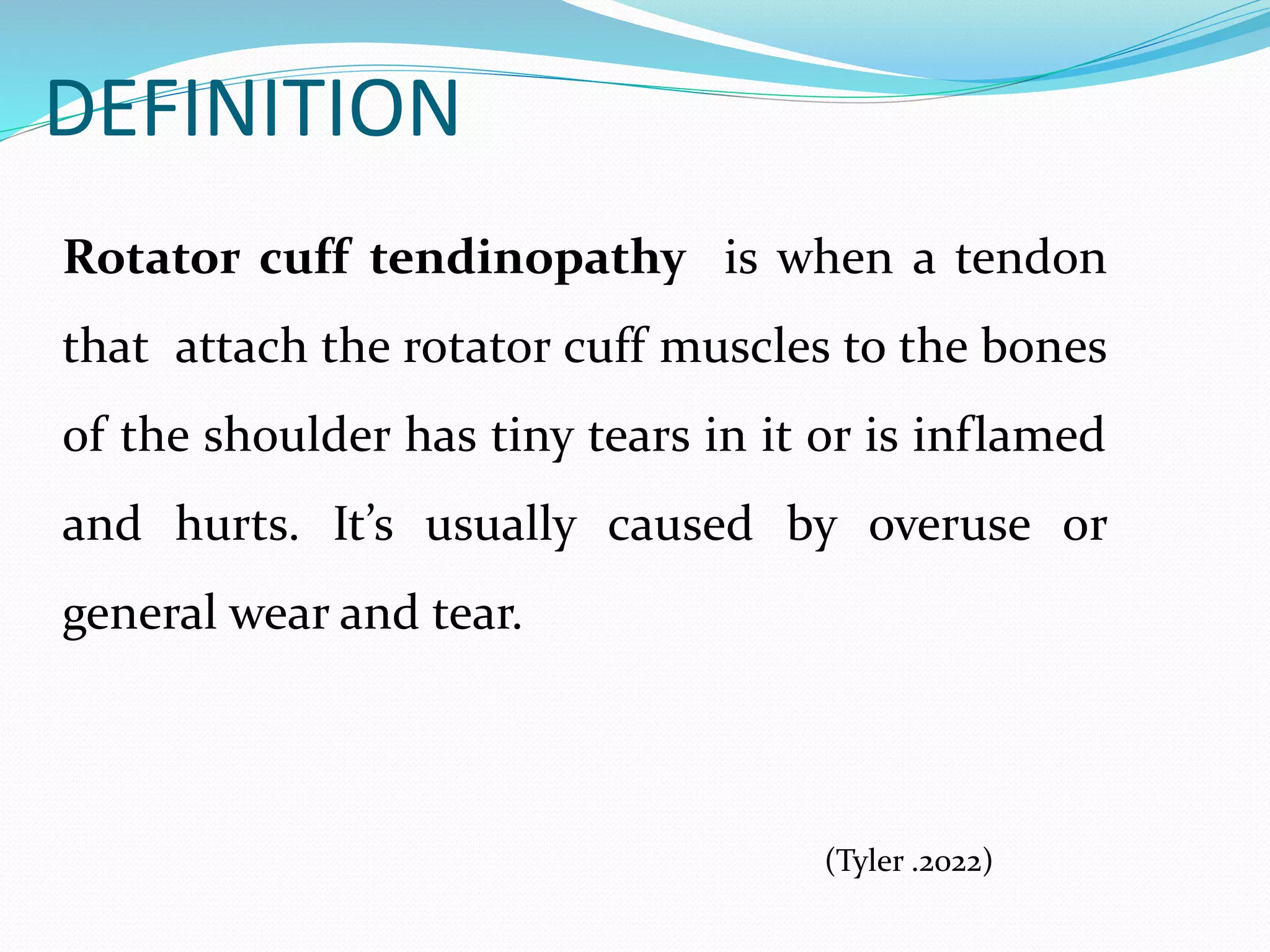PHYSIOTHERAPY MANAGEMENT OF ROTATOR CUFF TENDINOPATHY | PPTX