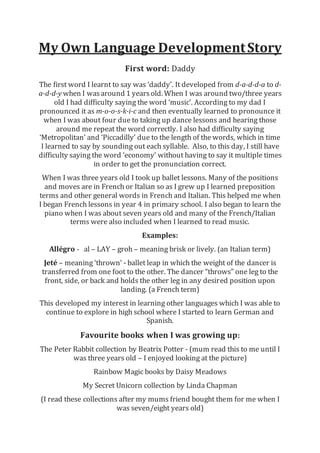My own language development story | DOCX | Primary Education | Education