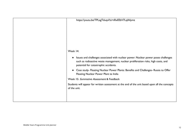 MYP 5 Physics Unit Plan- Electricity Transmission and Generation | DOCX ...