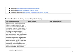 MYP 5 Physics Unit Plan- Electricity Transmission and Generation | DOCX