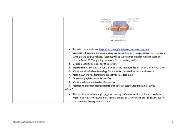 MYP 5 Physics Unit Plan- Electricity Transmission and Generation | DOCX ...