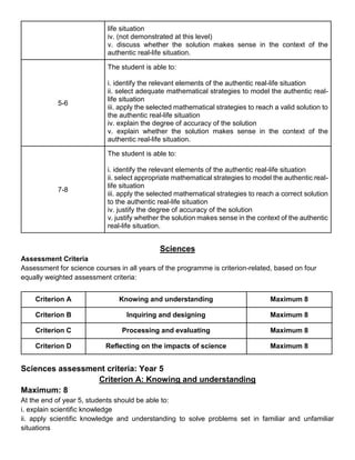 MYP_Assessment_ for IB MYP for grade 9 and grade 10 | PDF