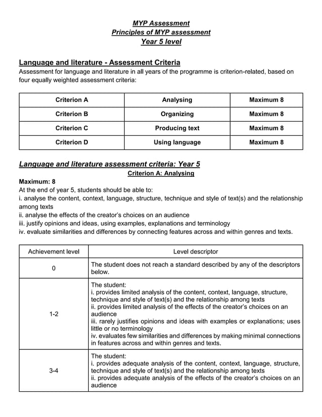MYP_Assessment_ for IB MYP for grade 9 and grade 10 | PDF