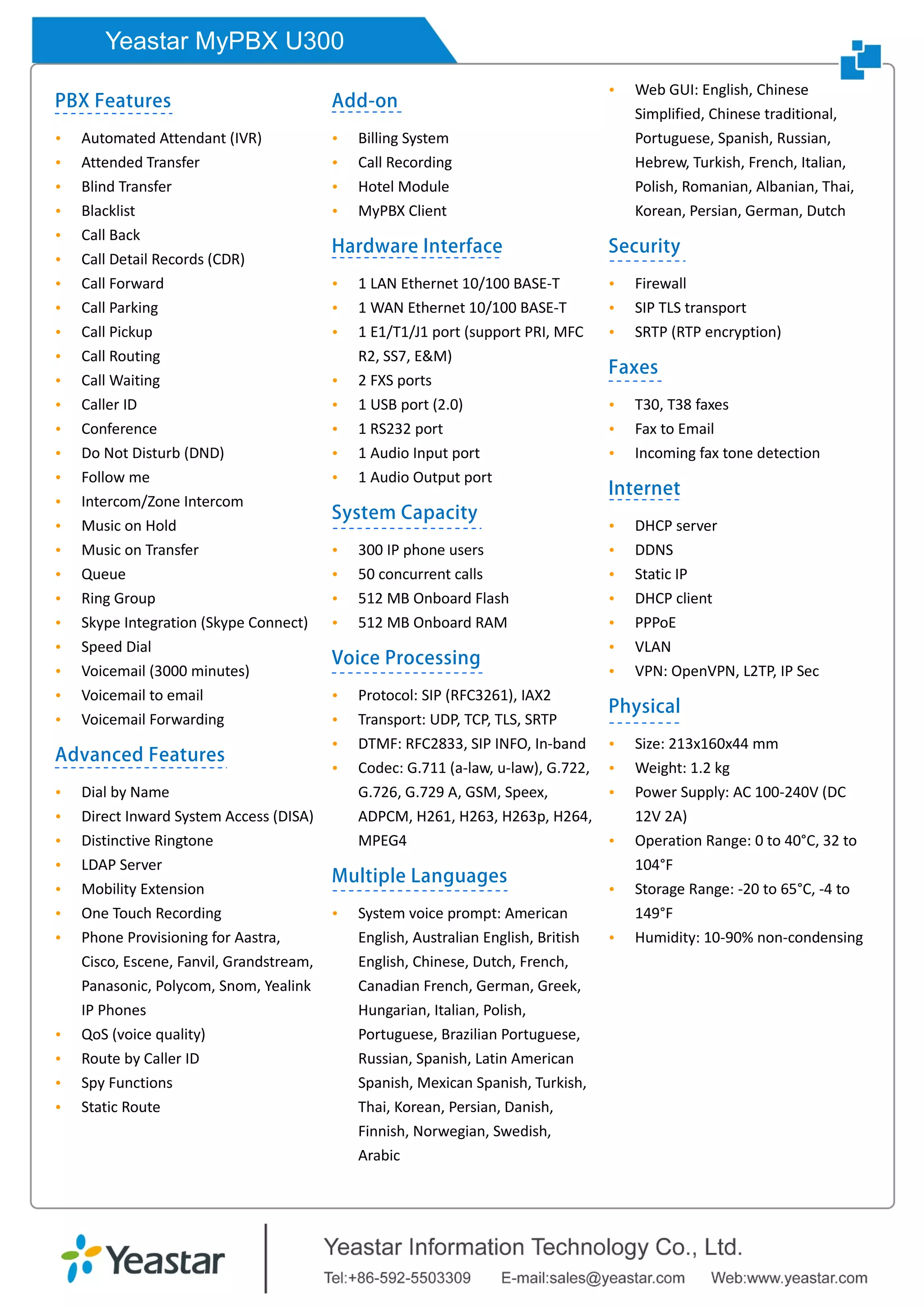 Yeastar My pbx u300_datasheet_en | PDF | Internet | Computing