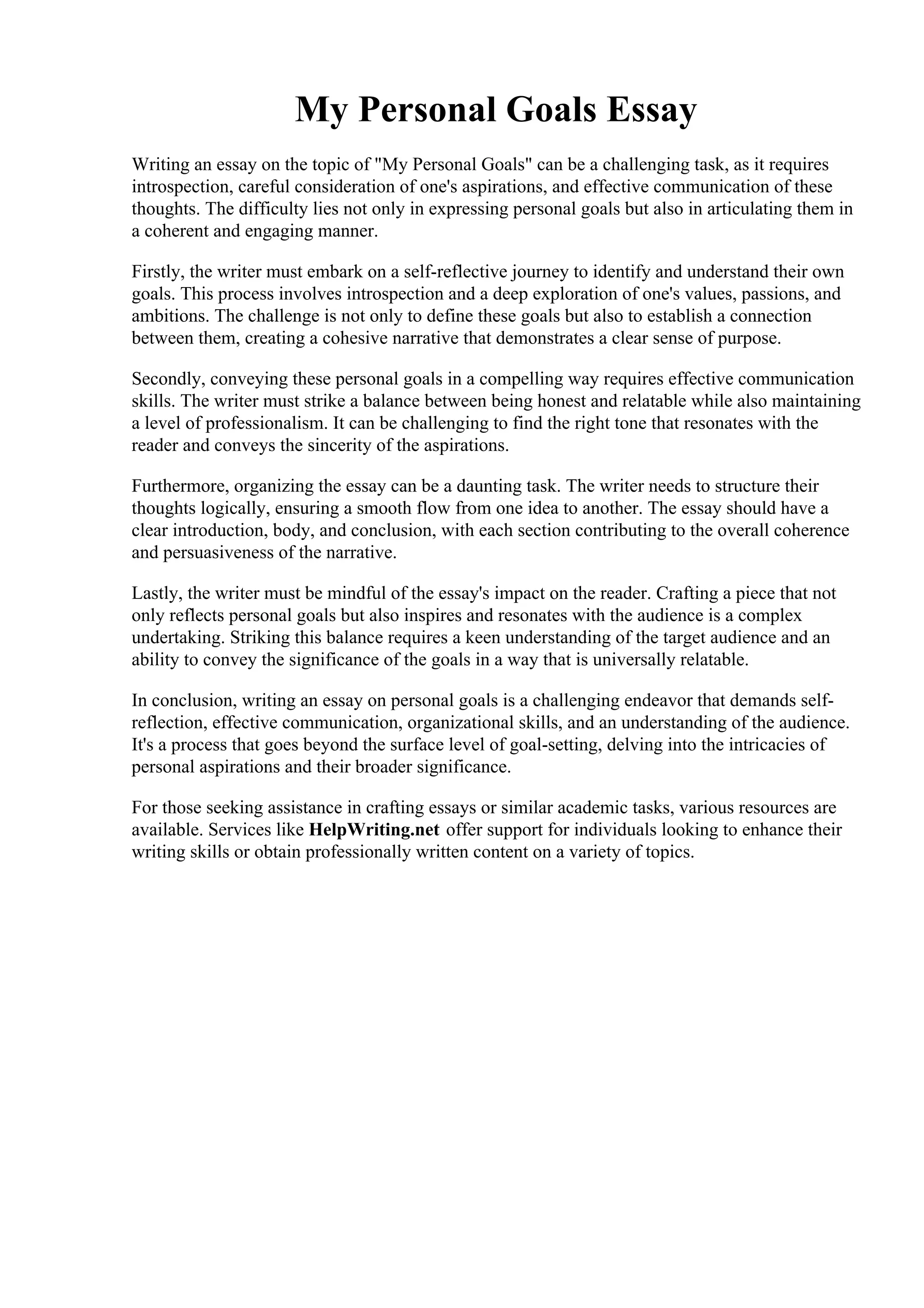 My Personal Goals Essay | PDF