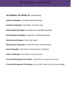 My personal life profile | RTF