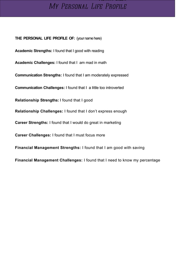 My personal life profile | PDF