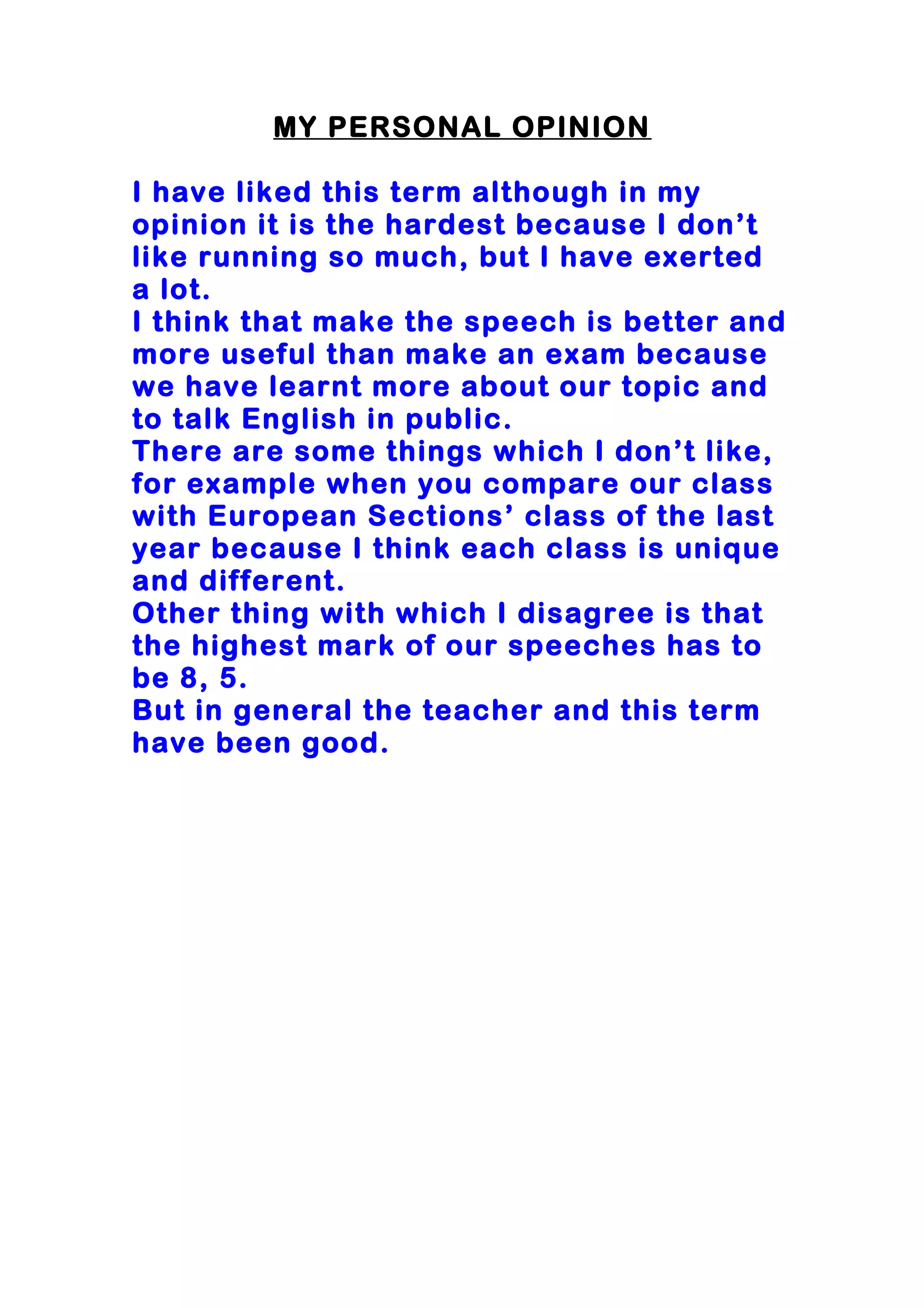 My personal opinion | DOC
