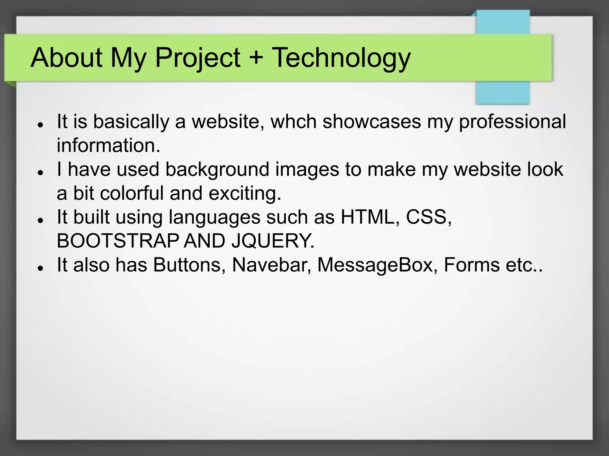 My personal portfolio | PPTX | Web Design and HTML | Internet