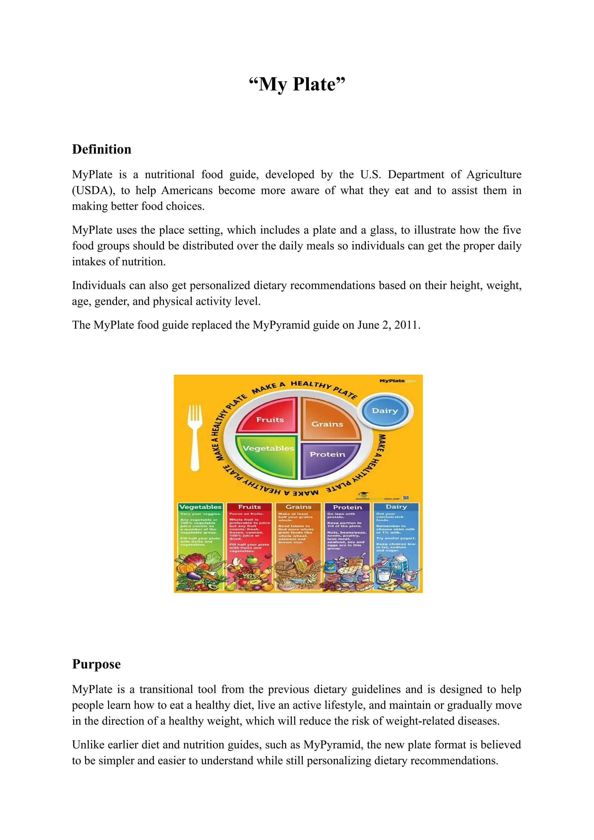 My Plate: A Simple Guide to Balanced Nutrition | DOCX