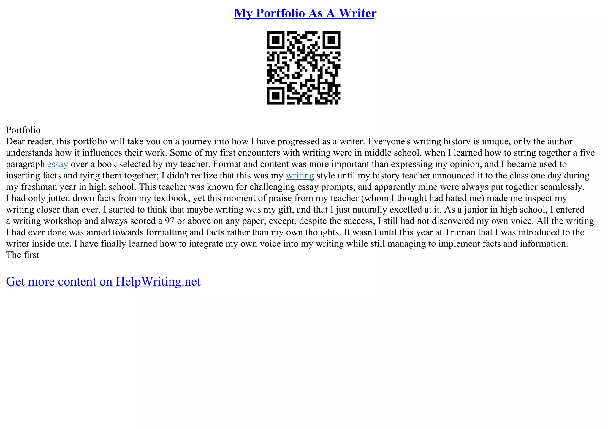 My Portfolio As A Writer | PDF