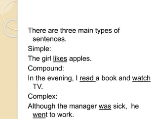 Types of sentences, Fragments & Run ons& Signal Phrases | PPT