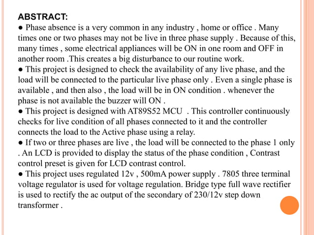 AUTOMATIC ACTIVE PHASE SELECTOR FOR SINGLE PHASE LOAD FROM THREE PHASE ...