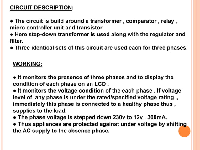 AUTOMATIC ACTIVE PHASE SELECTOR FOR SINGLE PHASE LOAD FROM THREE PHASE SUPPLY | PPT