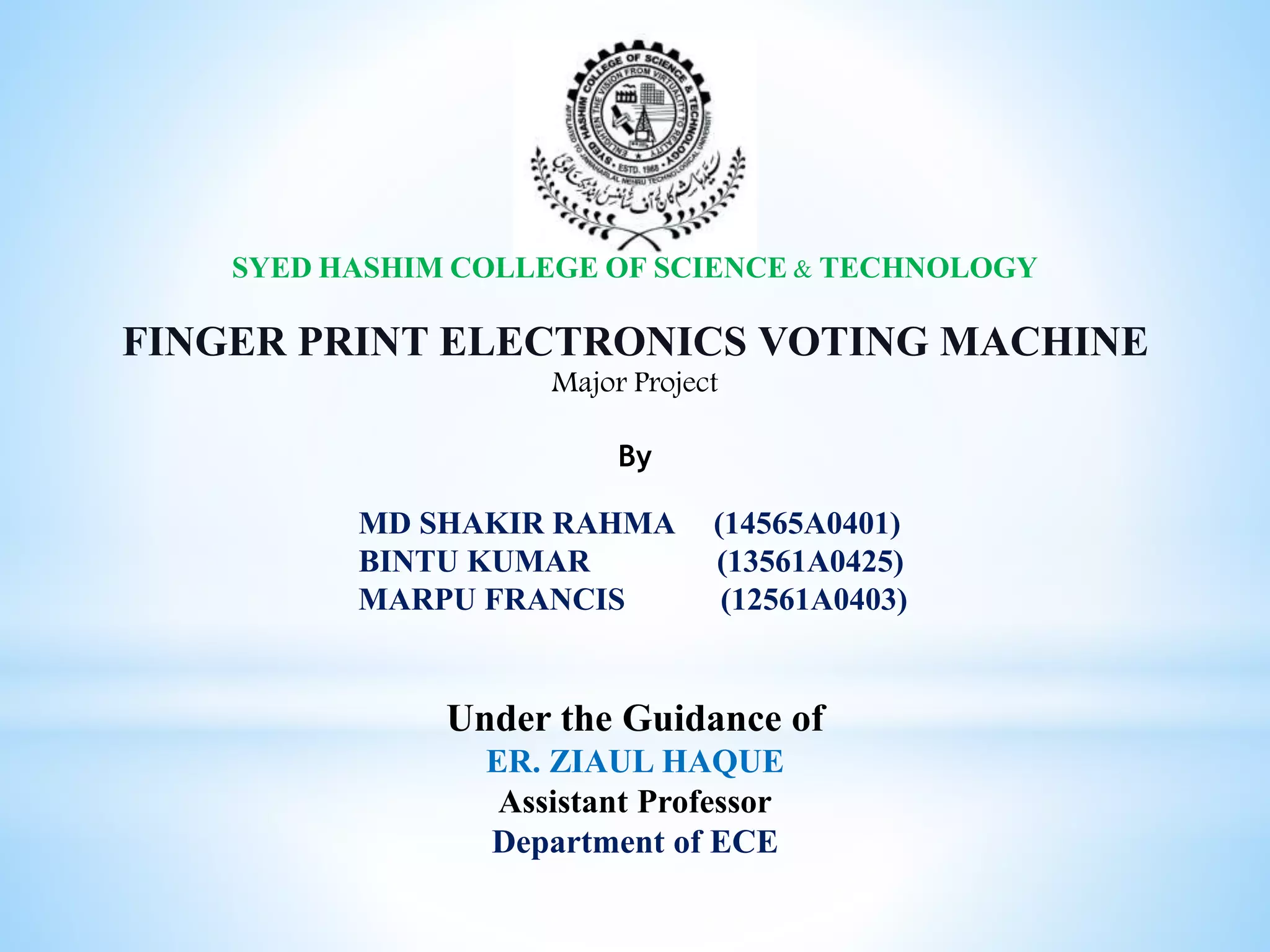 FINGER-PRINT BASED ELECTRONIC VOTING MACHINE | PPTX