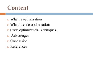 Code Optimizatoion | PPT