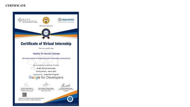 GOOGLE AI-ML VIRTUAL INTERNSHI FROM AICTE EDU SKILL | PPTX | Cloud Computing | Internet