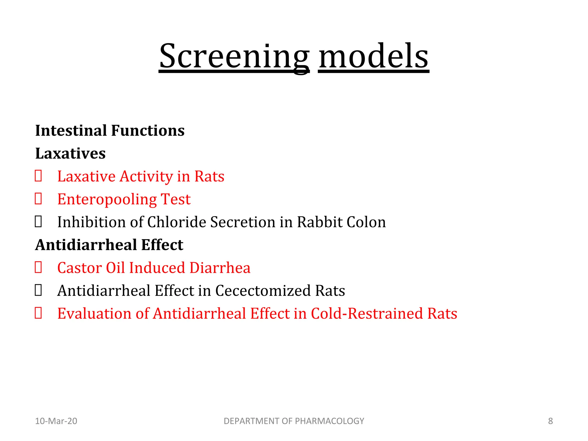 pharmacological Preclinical screening of antidiarrheal and Laxatives | PDF