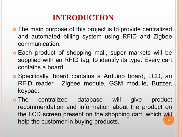 RFID based smart shopping cart and billing system | PPTX | Internet of ...