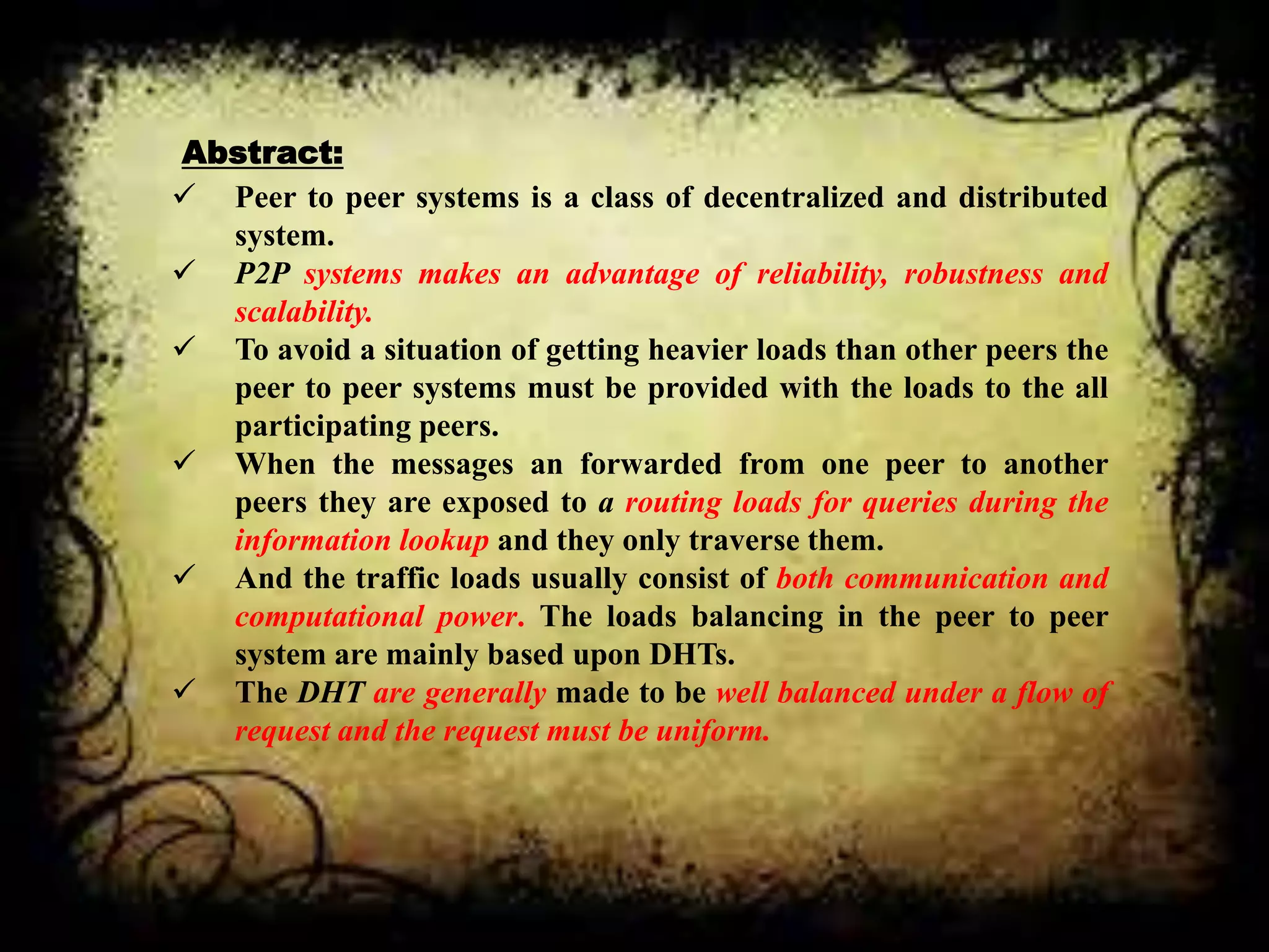 handle data with DHT and load balnce over P2P network | PPTX