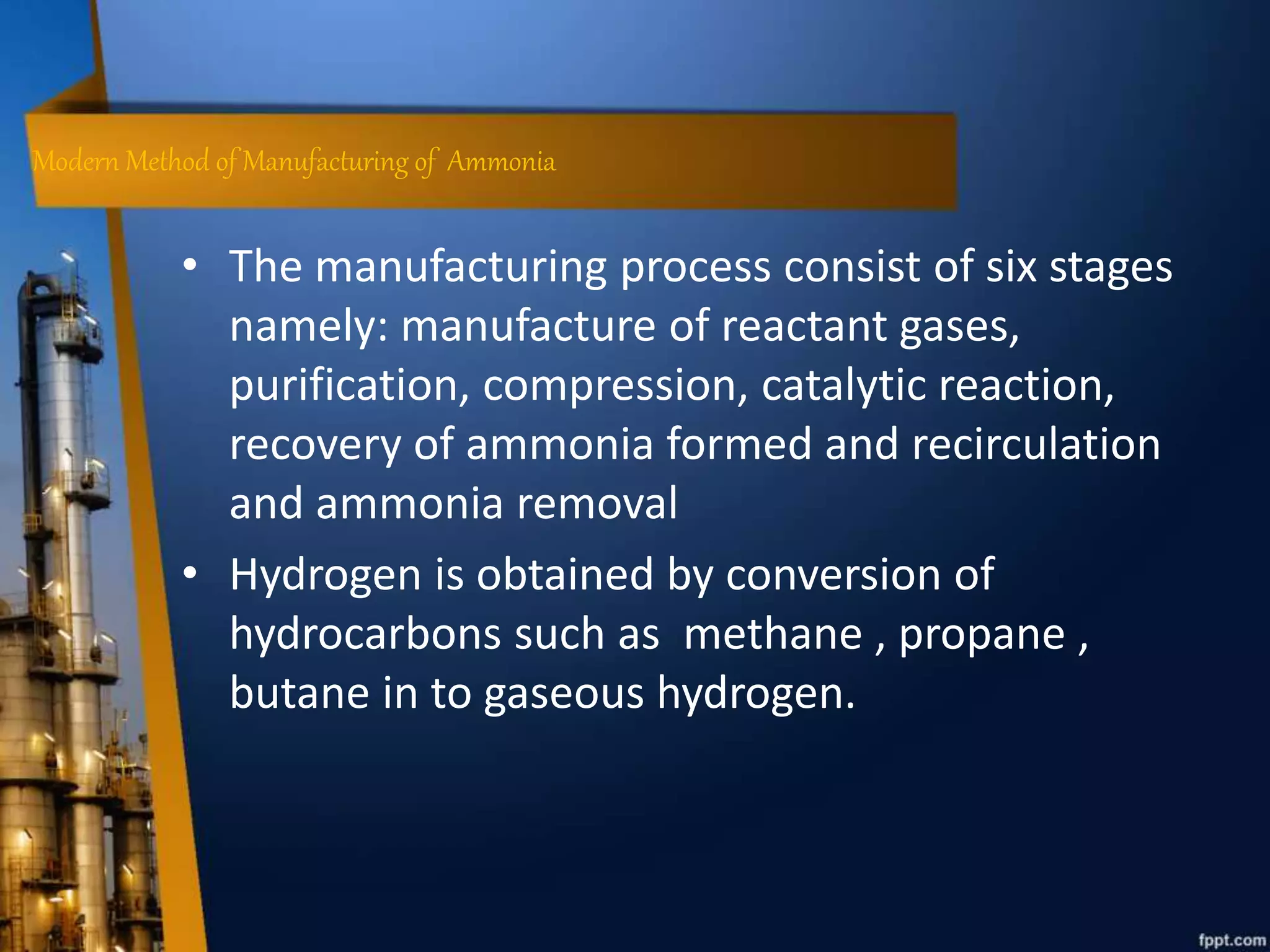Manufacturing of ammonia (Haber process | PPTX